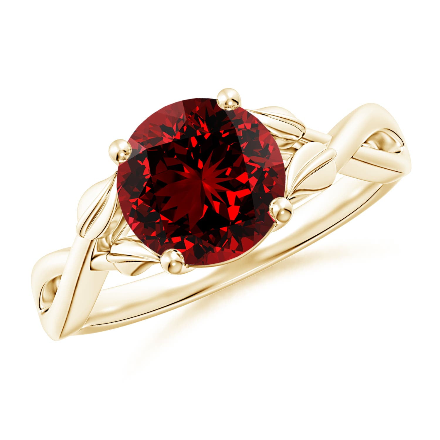 ANGARA Lab Grown 2.1 Ct Ruby Crossover Engagement Ring with Leaf Motifs ...