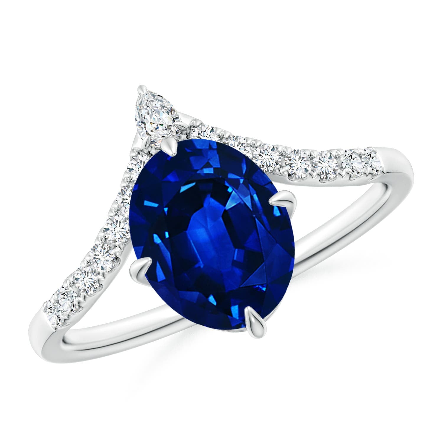 ANGARA Lab Grown 2 Ct Blue Sapphire & Diamond Engagement Ring for Women ...