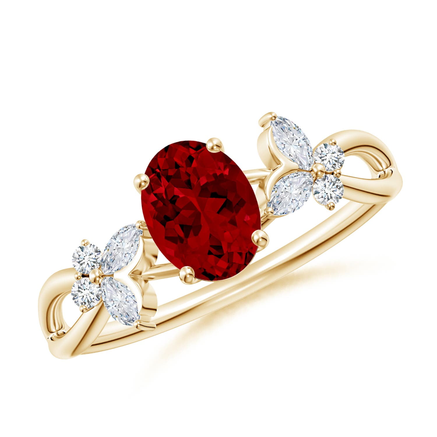 ANGARA Lab Grown 1 Ct Oval Ruby Butterfly Engagement Ring for Women in 14K Yellow Gold (Size ...