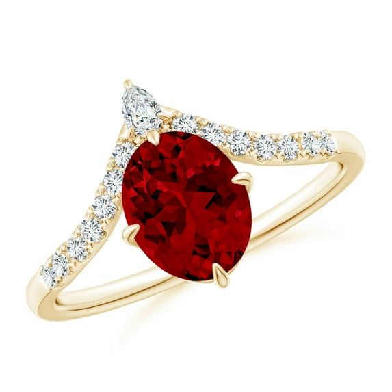 ANGARA Lab Grown 1.25 Ct Oval Ruby and Diamond Chevron Engagement Ring for Women in 14K Yellow ...