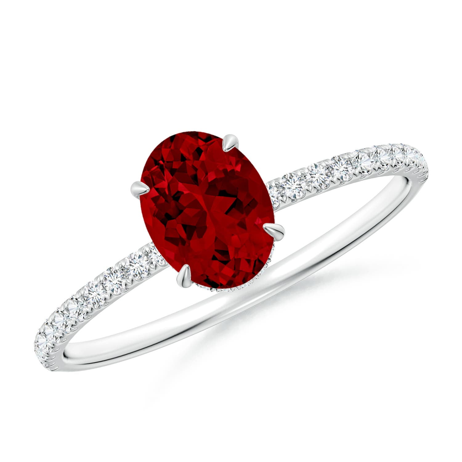 ANGARA Lab Grown 1 Ct Oval Ruby Hidden Halo Classic Engagement Ring for Women in 14K White Gold ...