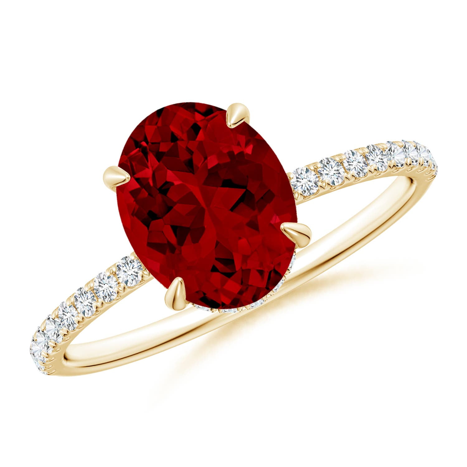 ANGARA Lab Grown 2 Ct Oval Ruby Hidden Halo Classic Engagement Ring for ...