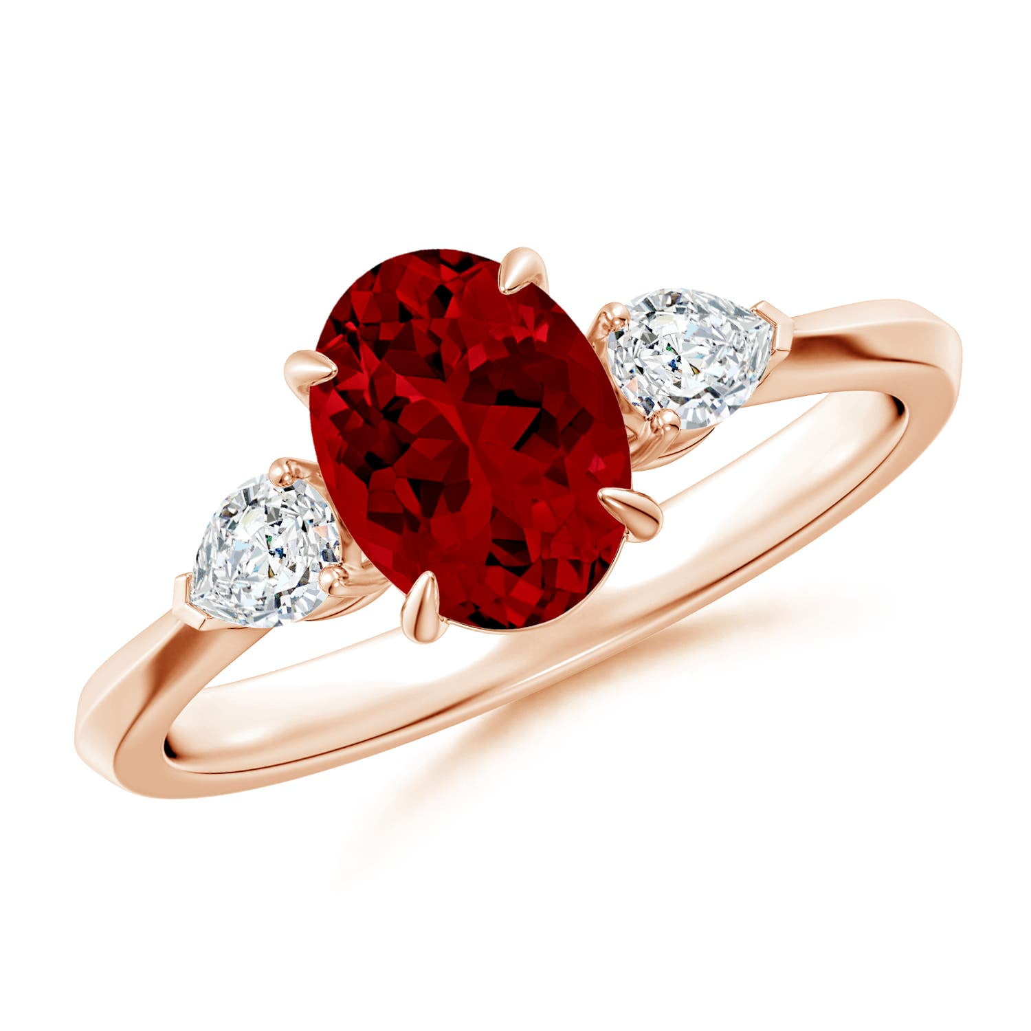 ANGARA Lab Grown 1.25 Ct Oval Ruby and Pear Diamond Three Stone Engagement Ring for Women in 14K ...
