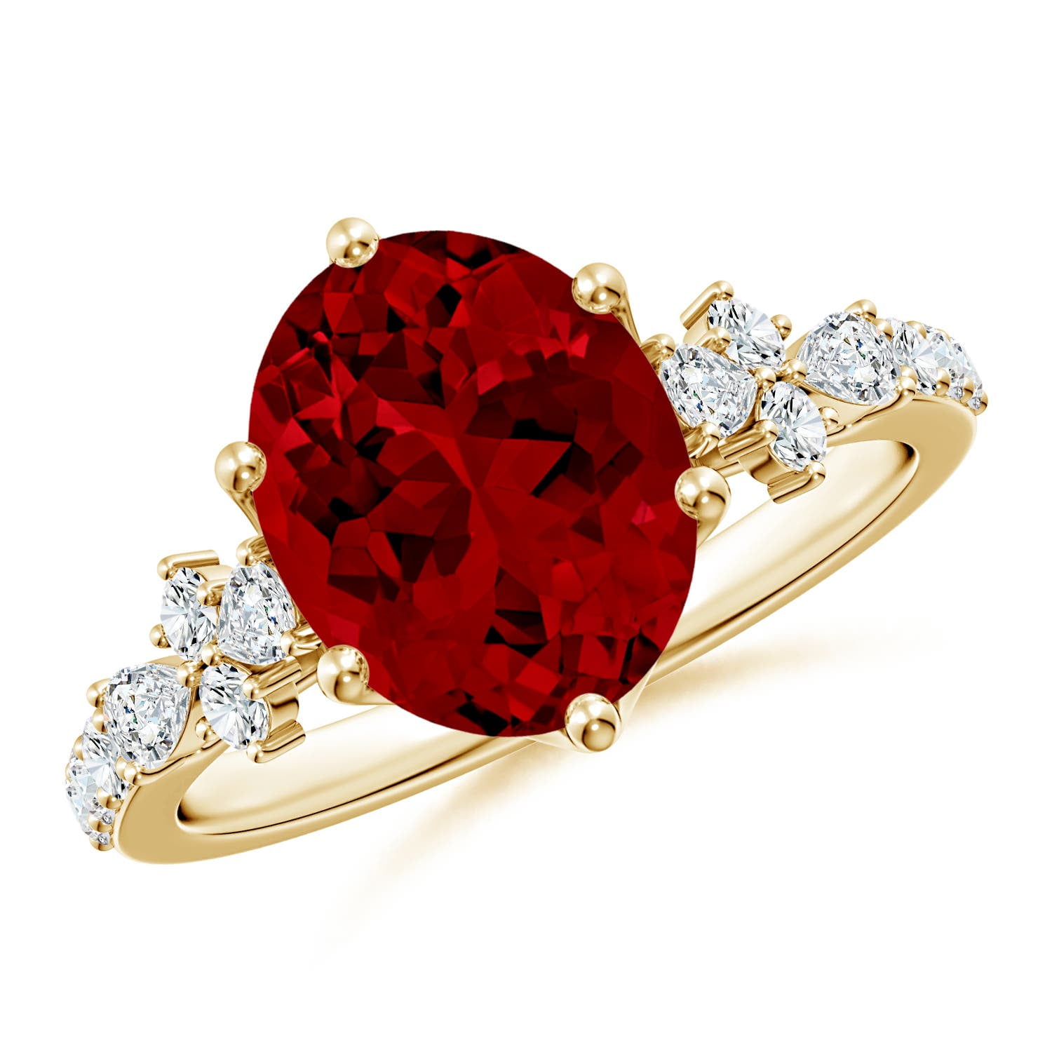ANGARA Lab Grown 3.3 Ct Oval Ruby Side Stone Engagement Ring with ...