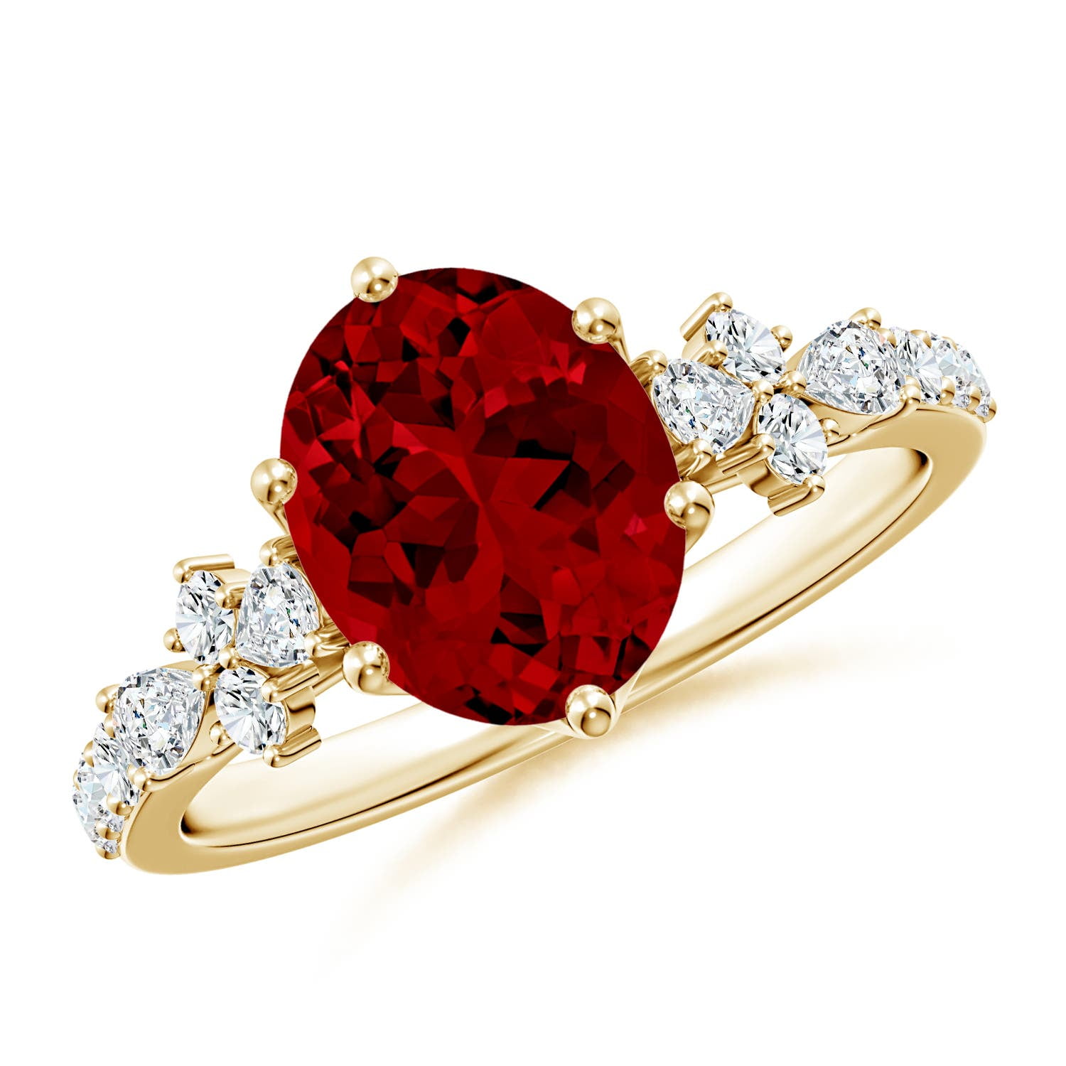 ANGARA Lab Grown 2 Ct Oval Ruby Side Stone Engagement Ring with Accents ...