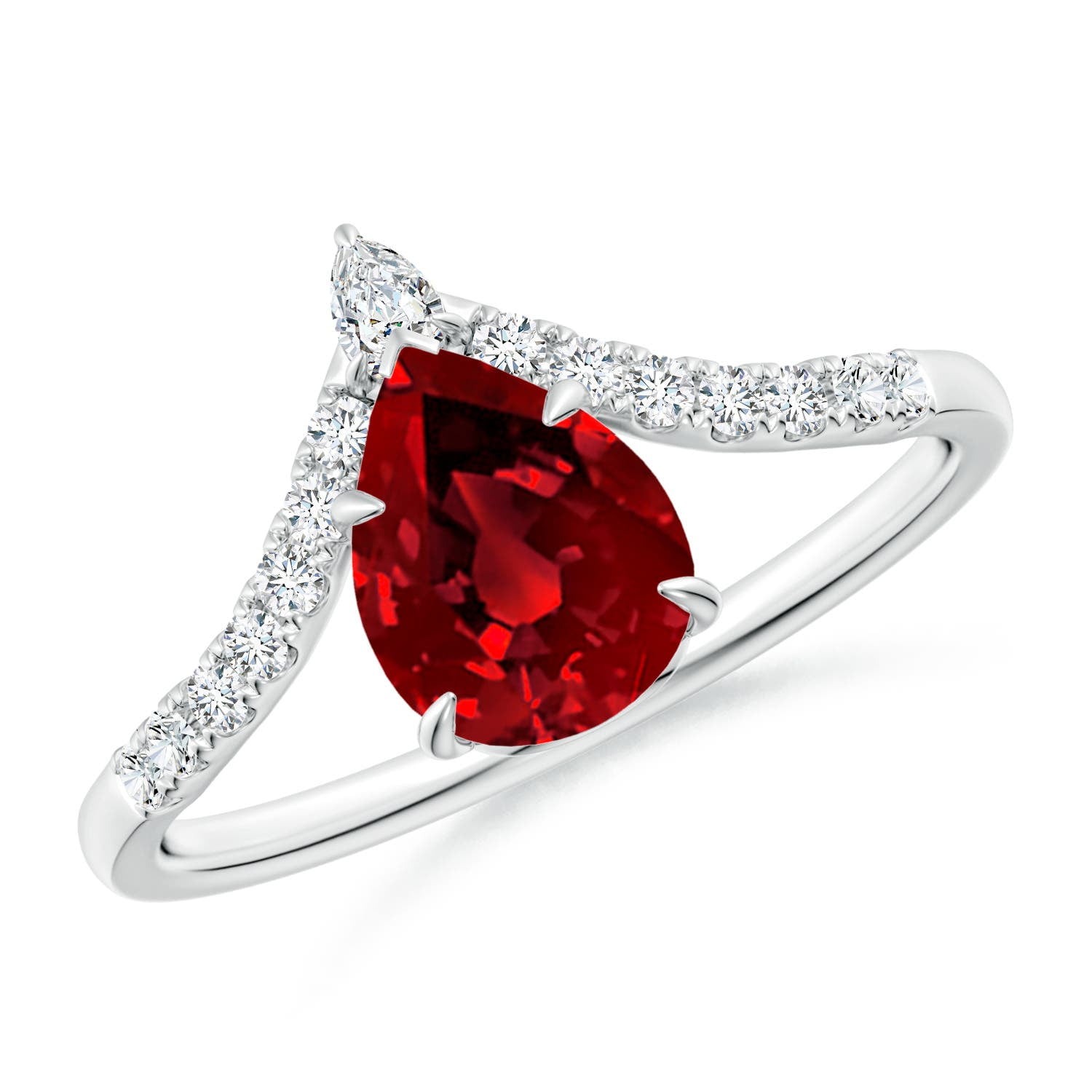 ANGARA Lab Grown 1.15 Ct Pear Ruby and Diamond Chevron Engagement Ring ...