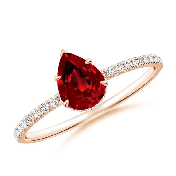 ANGARA Lab Grown Pear Ruby Hidden Halo Classic Engagement Ring for ...