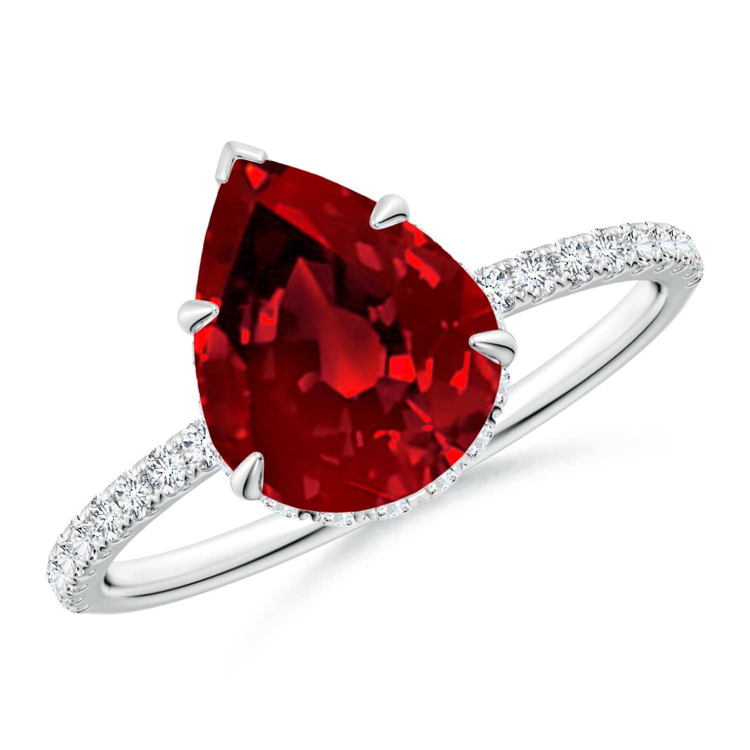 ANGARA Lab Grown 2.7 Ct Pear Ruby Hidden Halo Classic Engagement Ring ...