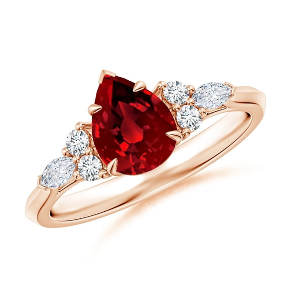 ANGARA Lab Grown 1.15 Ct Pear Shape Ruby Side Stone Engagement Ring ...