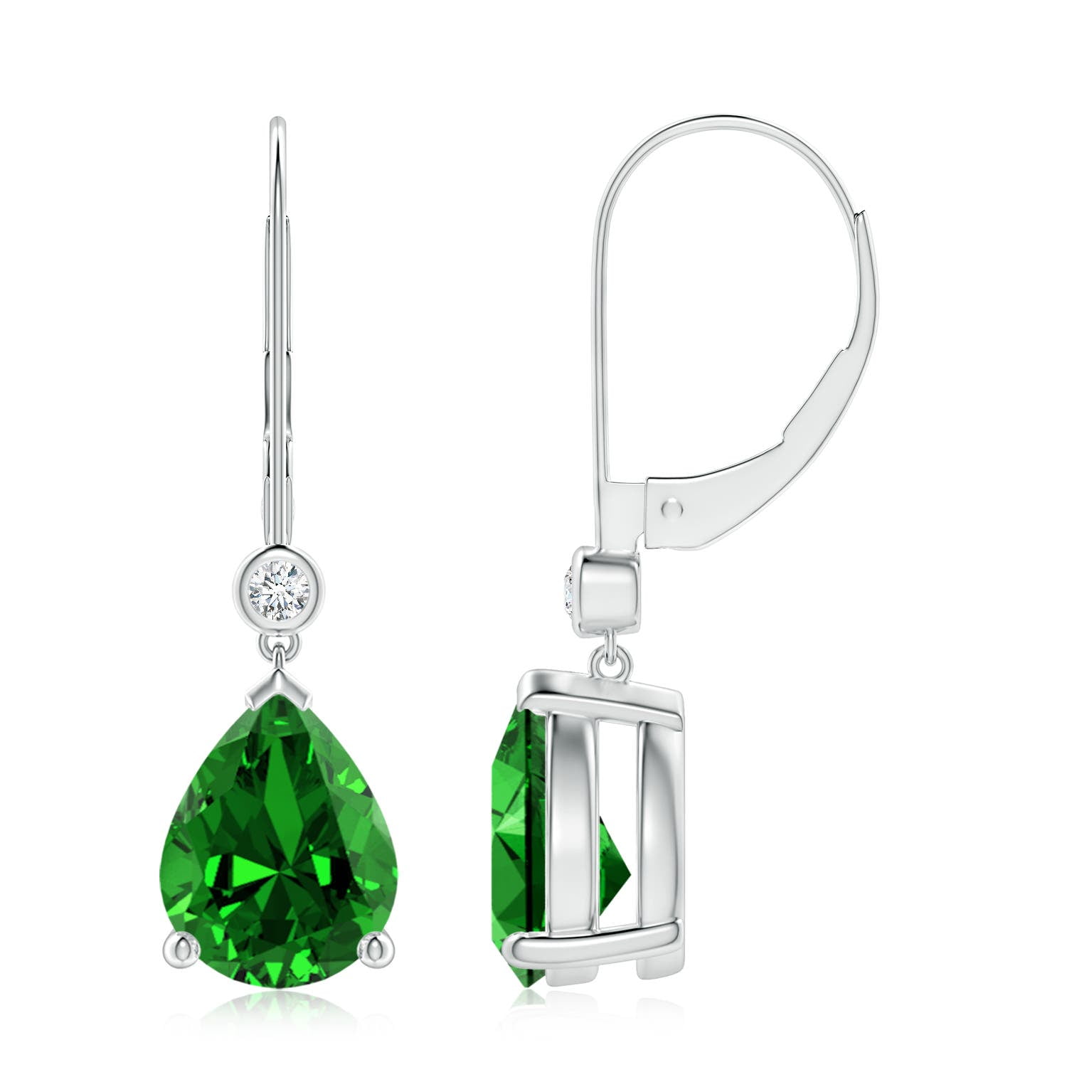 ANGARA Lab Grown 3 Ct Emerald Leverback Drop Earrings with Lab Diamond ...