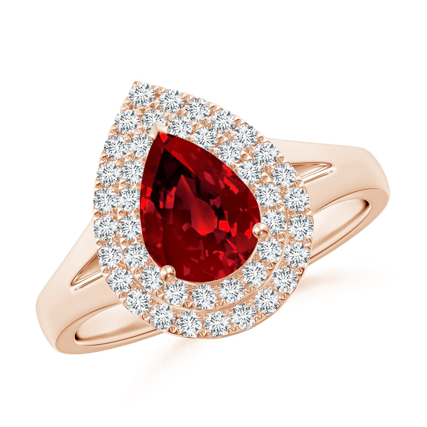 ANGARA Lab Grown 1.15 Ct Pear-Shaped Ruby Double Halo Engagement Ring for Women in 14K Rose Gold ...