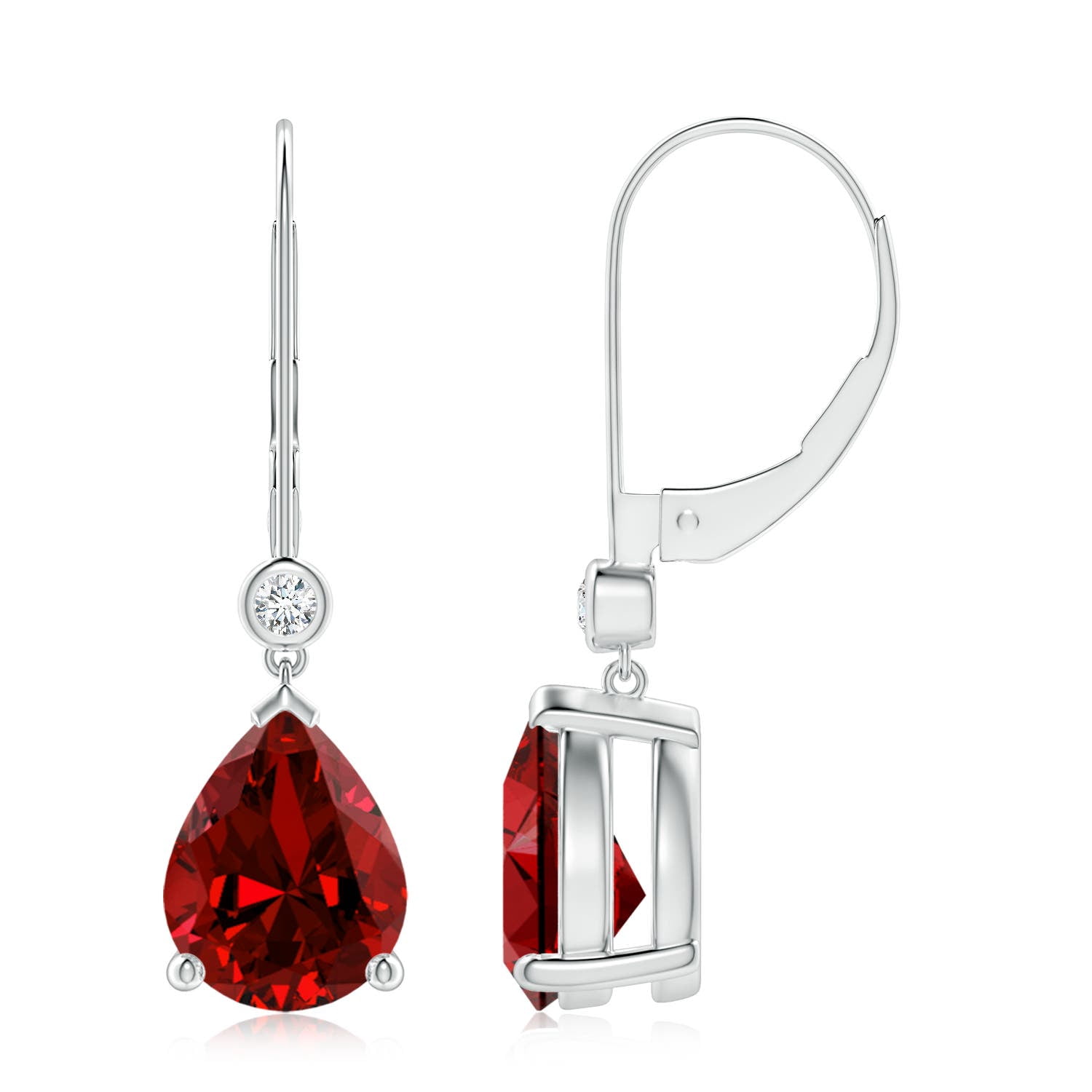 ANGARA Lab Grown 3.8 Ct Ruby Leverback Drop Earrings with Lab Diamond ...
