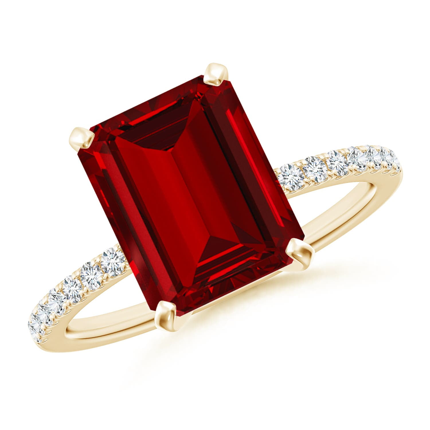 ANGARA Lab Grown 4 Ct Peg Head Emerald-Cut Ruby Classic Engagement Ring for Women in 14K Yellow ...