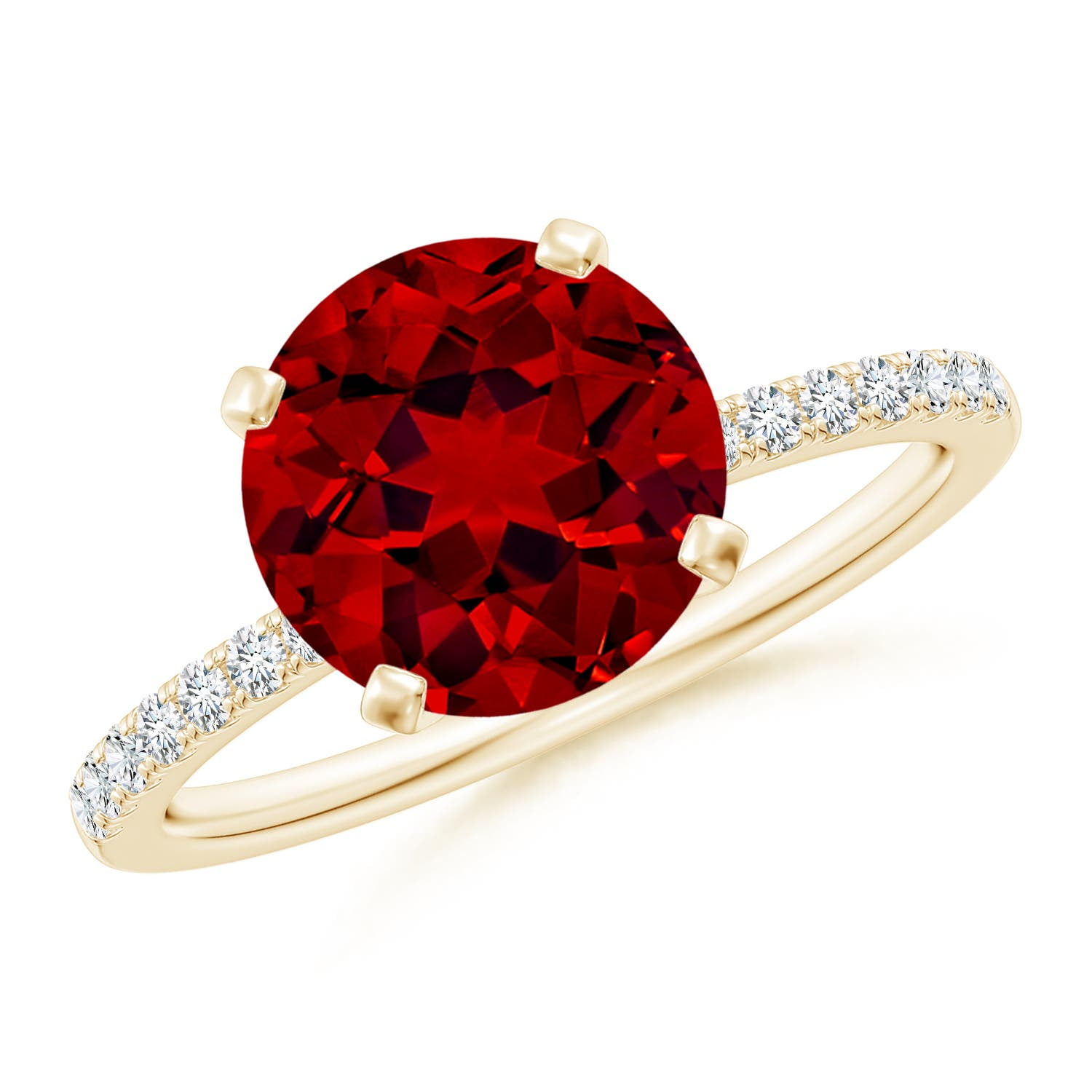 ANGARA Lab Grown 3.57 Ct Peg Head Round Ruby Classic Engagement Ring for Women in 14K Yellow ...