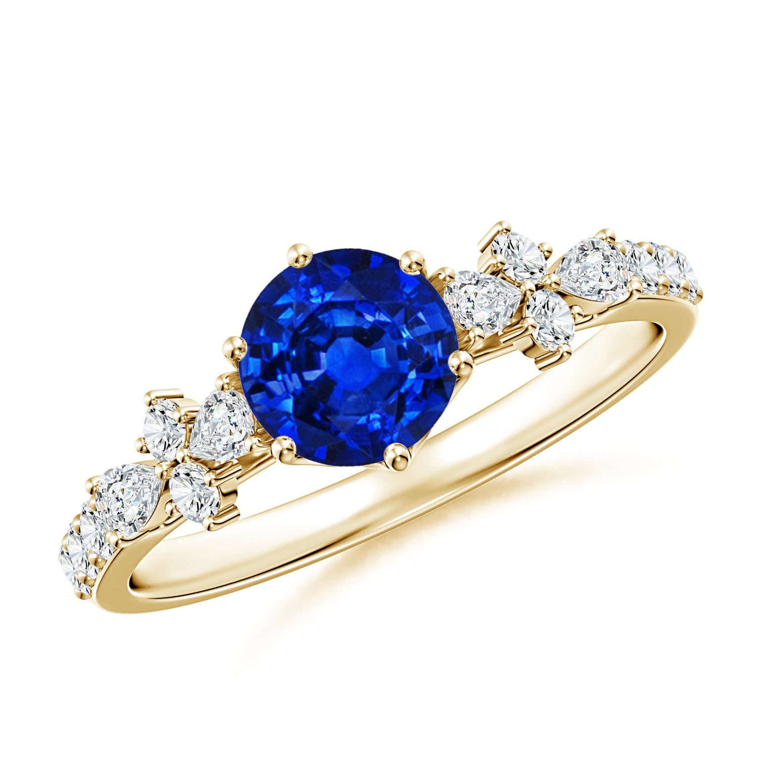 ANGARA Lab Grown 1 Ct Round Blue Sapphire Side Stone Engagement Ring ...