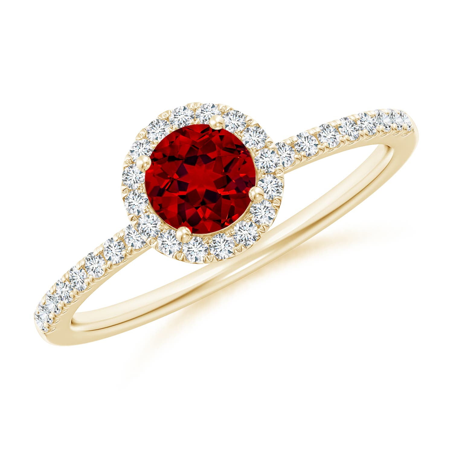ANGARA Lab Grown Round Ruby Classic Halo Engagement Ring for Women in 14K Yellow Gold (Size-5mm ...