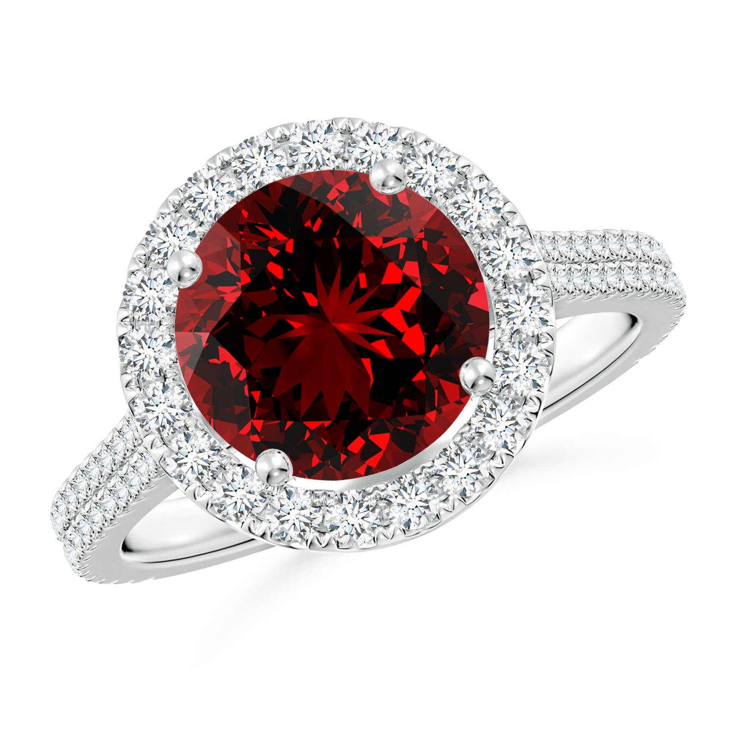 ANGARA Lab Grown 3.57 Ct Round Ruby Halo Ring with Diamond Accents for ...
