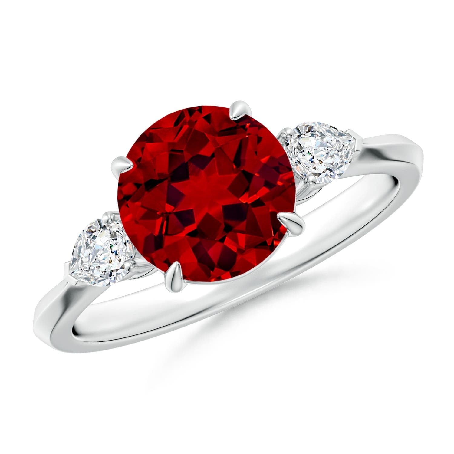 ANGARA Lab Grown 2.1 Ct Round Ruby and Pear Diamond Three Stone ...