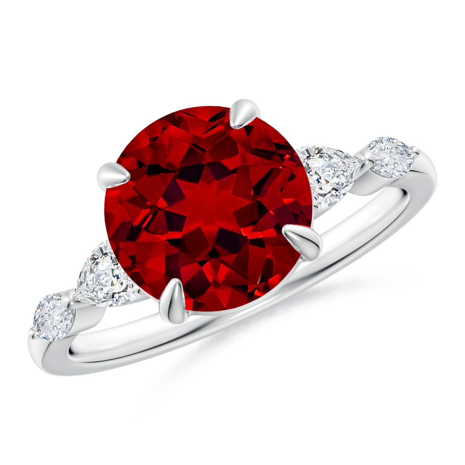 ANGARA Lab Grown 3.57 Ct Round Ruby Side Stone Engagement Ring for ...