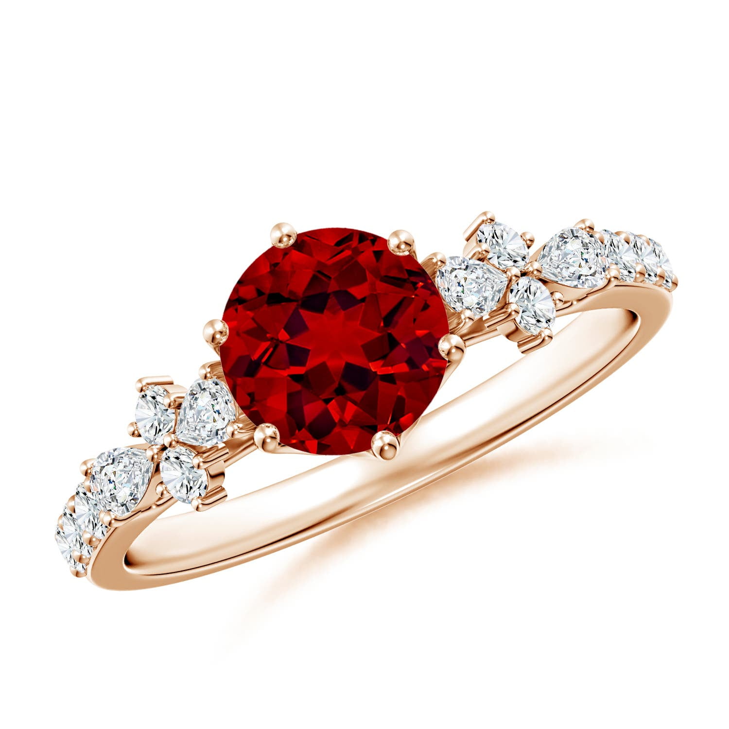 ANGARA Lab Grown 1.2 Ct Round Ruby Side Stone Engagement Ring with ...