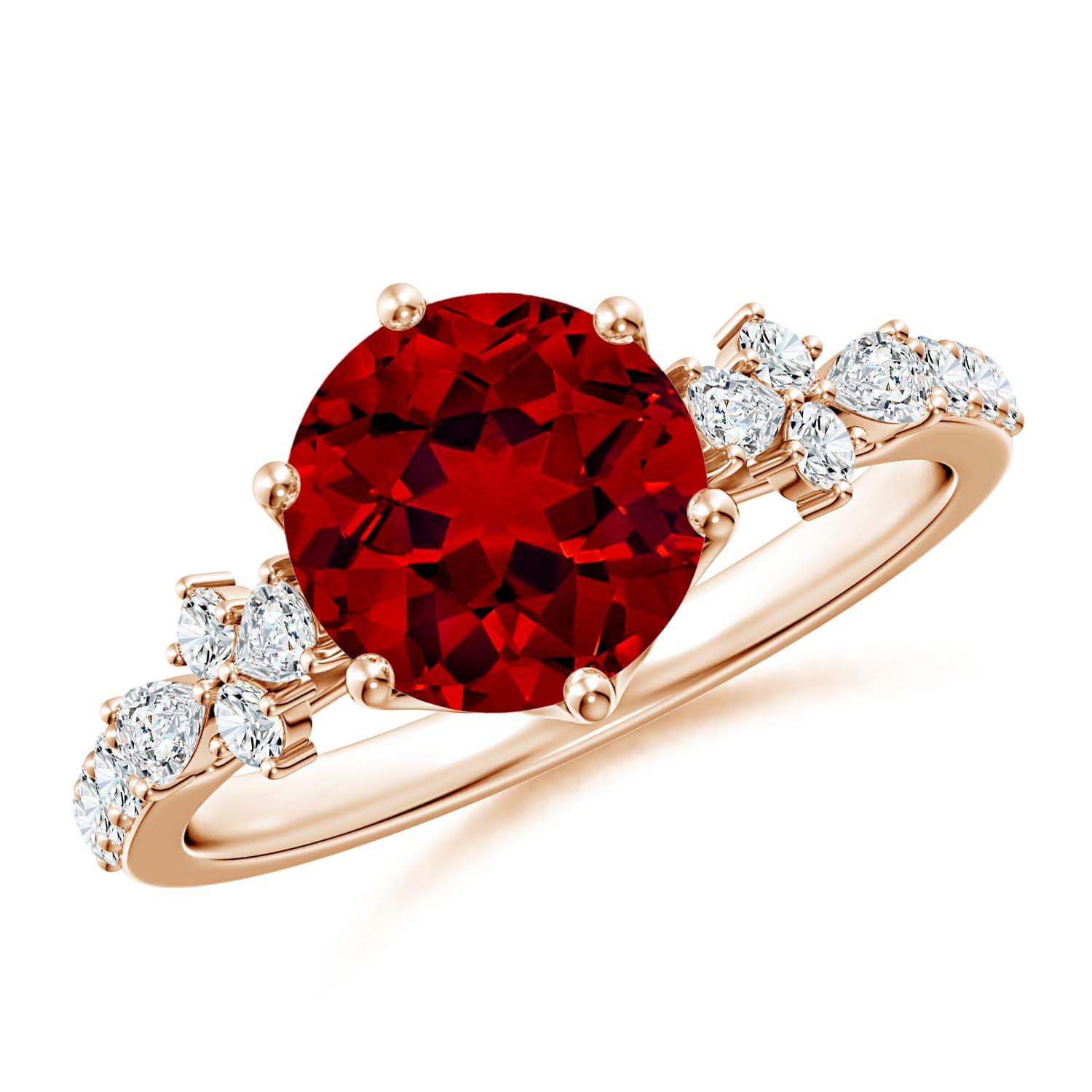 ANGARA Lab Grown 2.1 Ct Round Ruby Side Stone Engagement Ring with ...