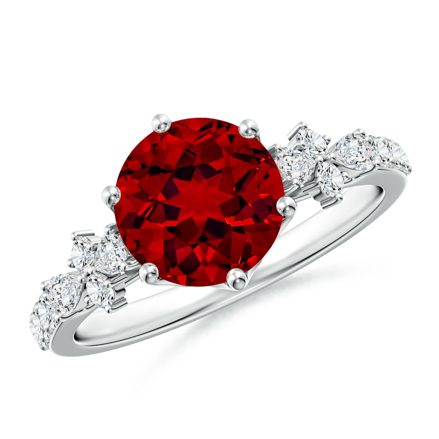 ANGARA Lab Grown 2.1 Ct Round Ruby Side Stone Engagement Ring with ...