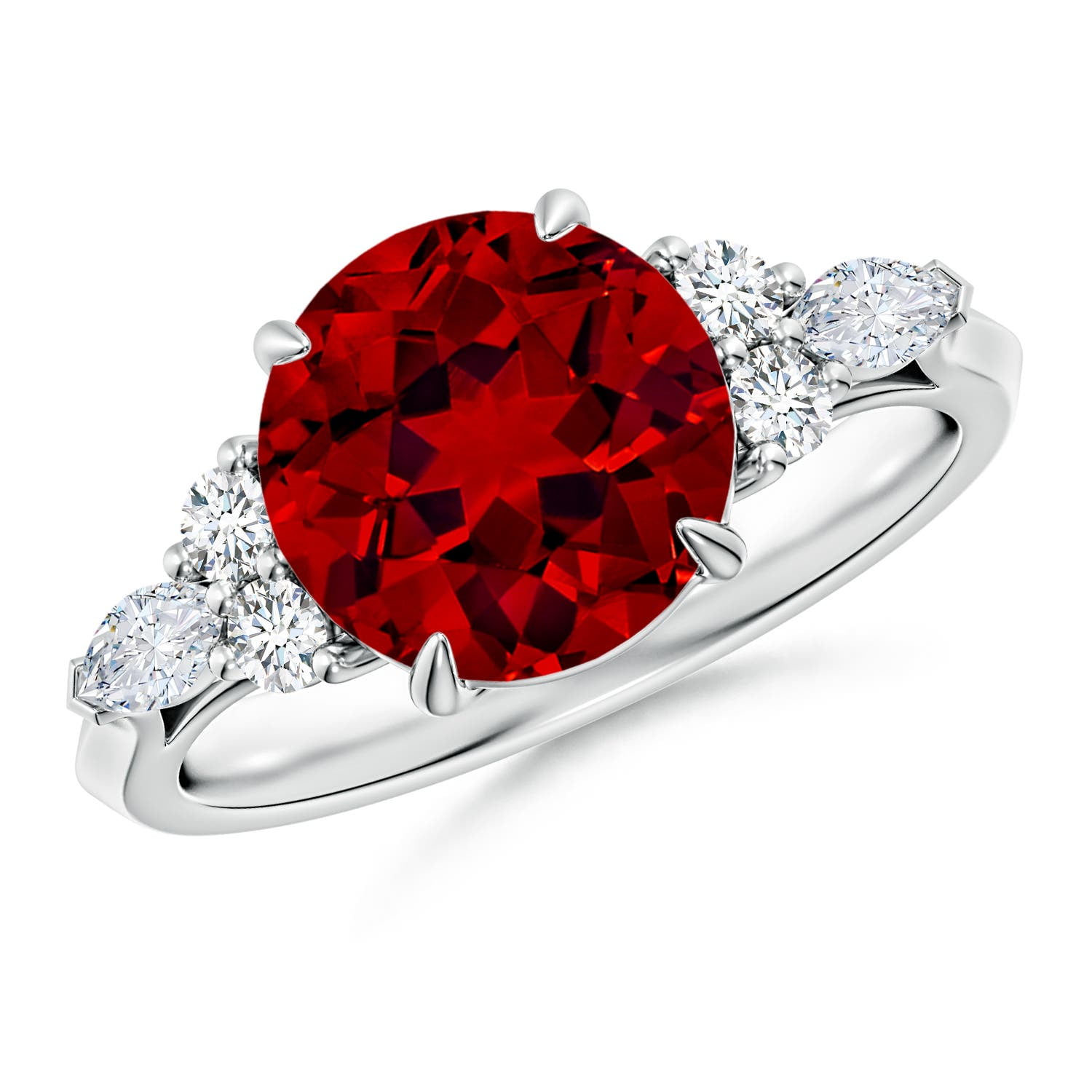 ANGARA Lab-Grown Round Ruby Side Stone Engagement Ring with Diamonds in ...