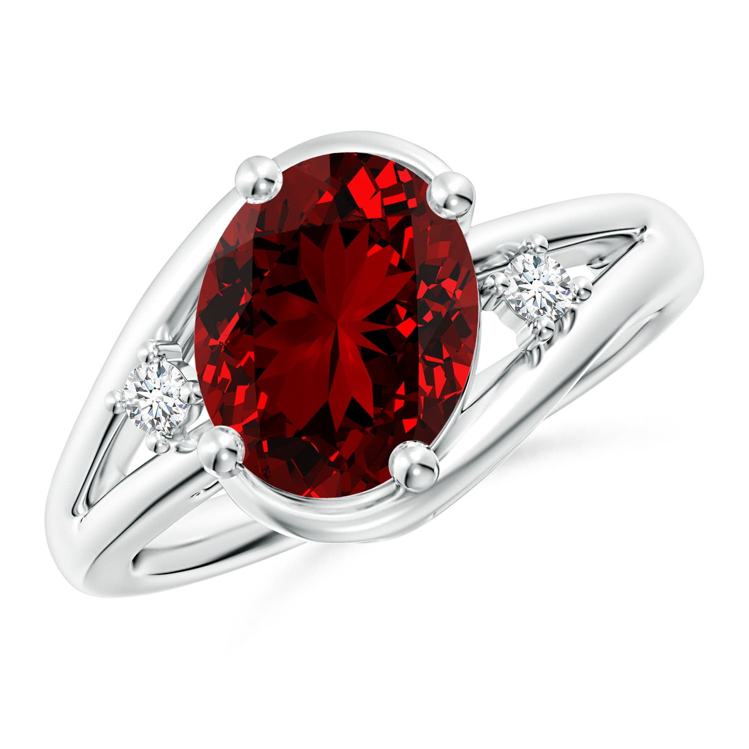 ANGARA Lab Grown Ruby and Lab Diamond Split Shank Ring for Women in 14K ...