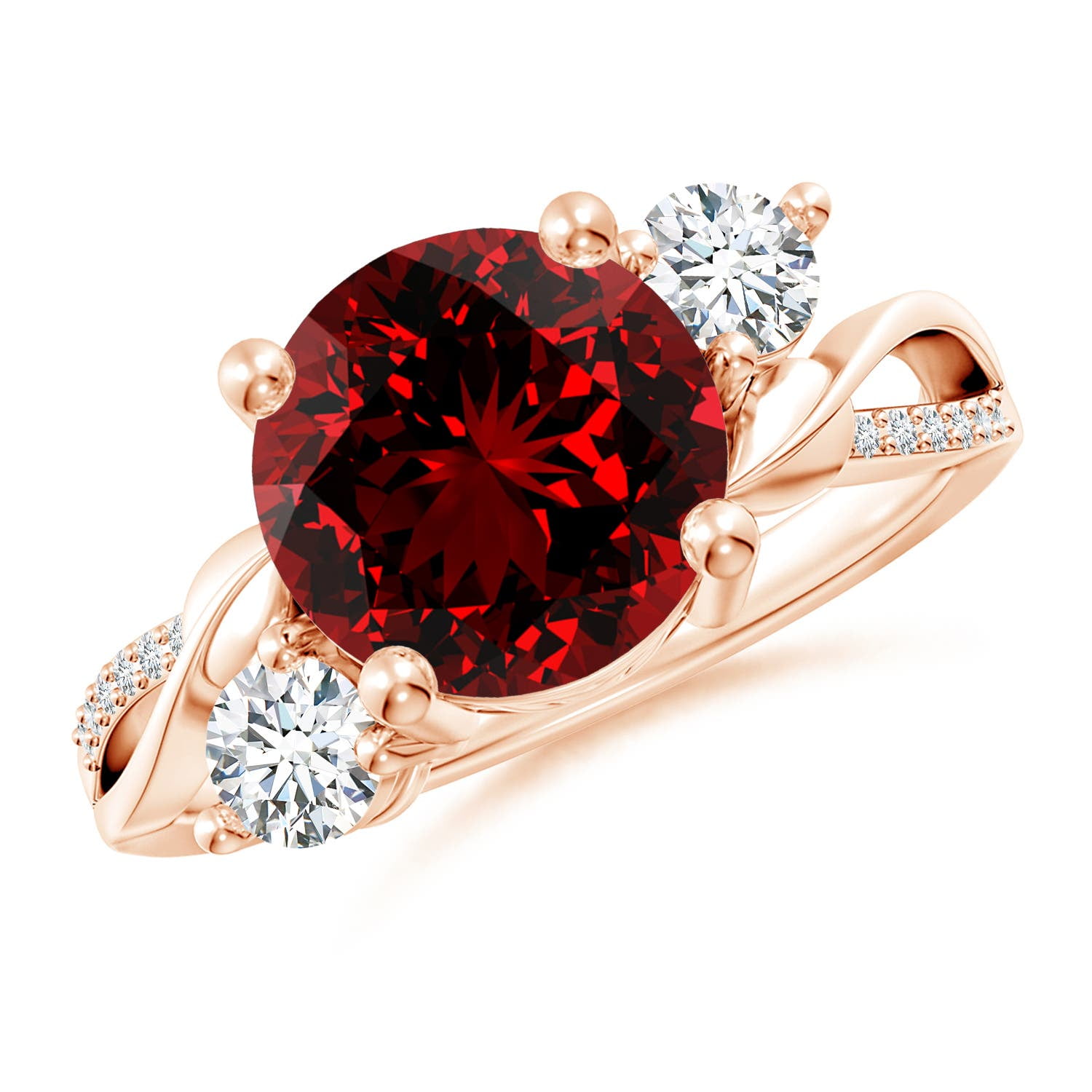 ANGARA Lab Grown 3.57 Ct Ruby and Lab Diamond Twisted Vine Ring for Women in 14K Rose Gold (Size ...