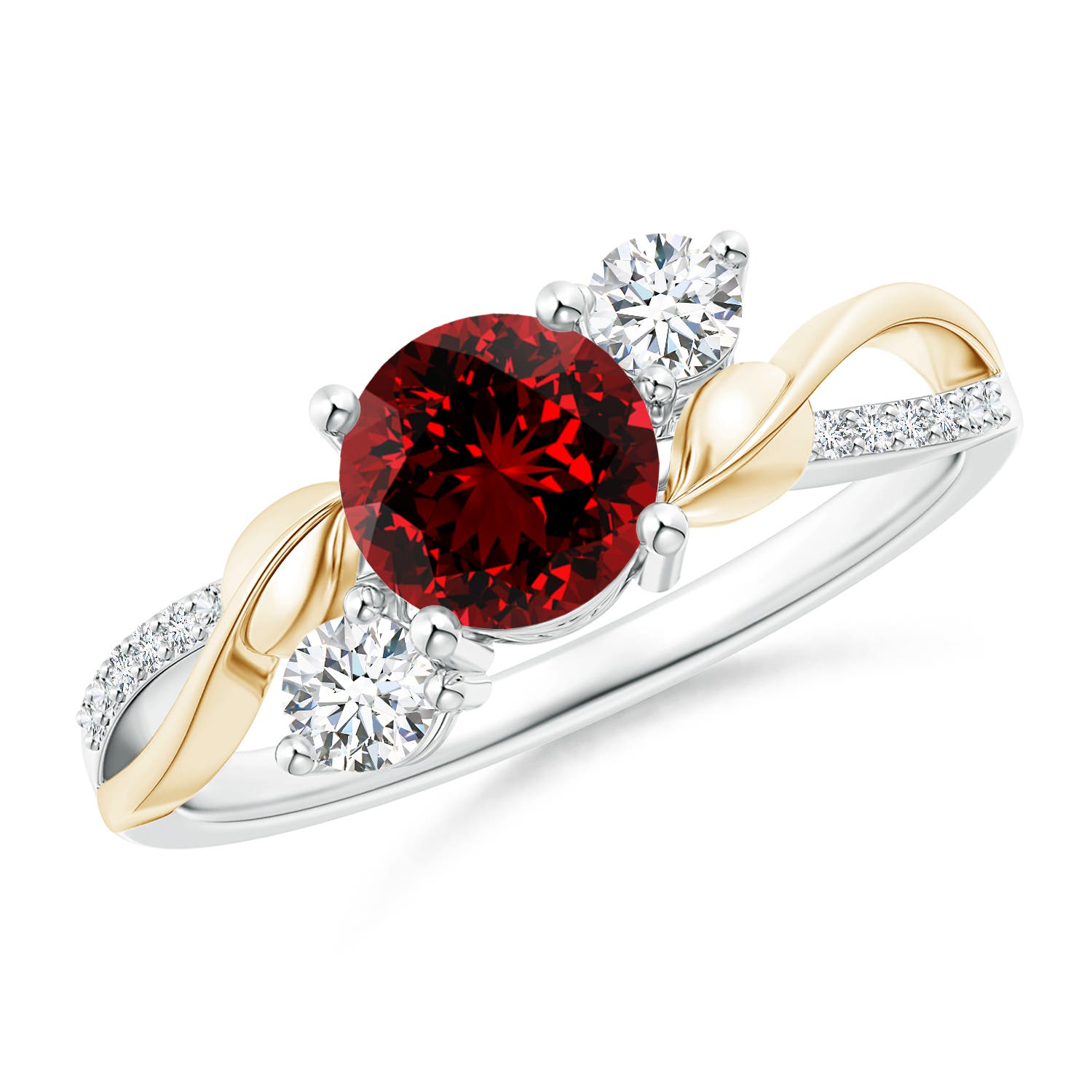 ANGARA Lab Grown 1 Ct Ruby and Lab Diamond Twisted Vine Ring for Women ...