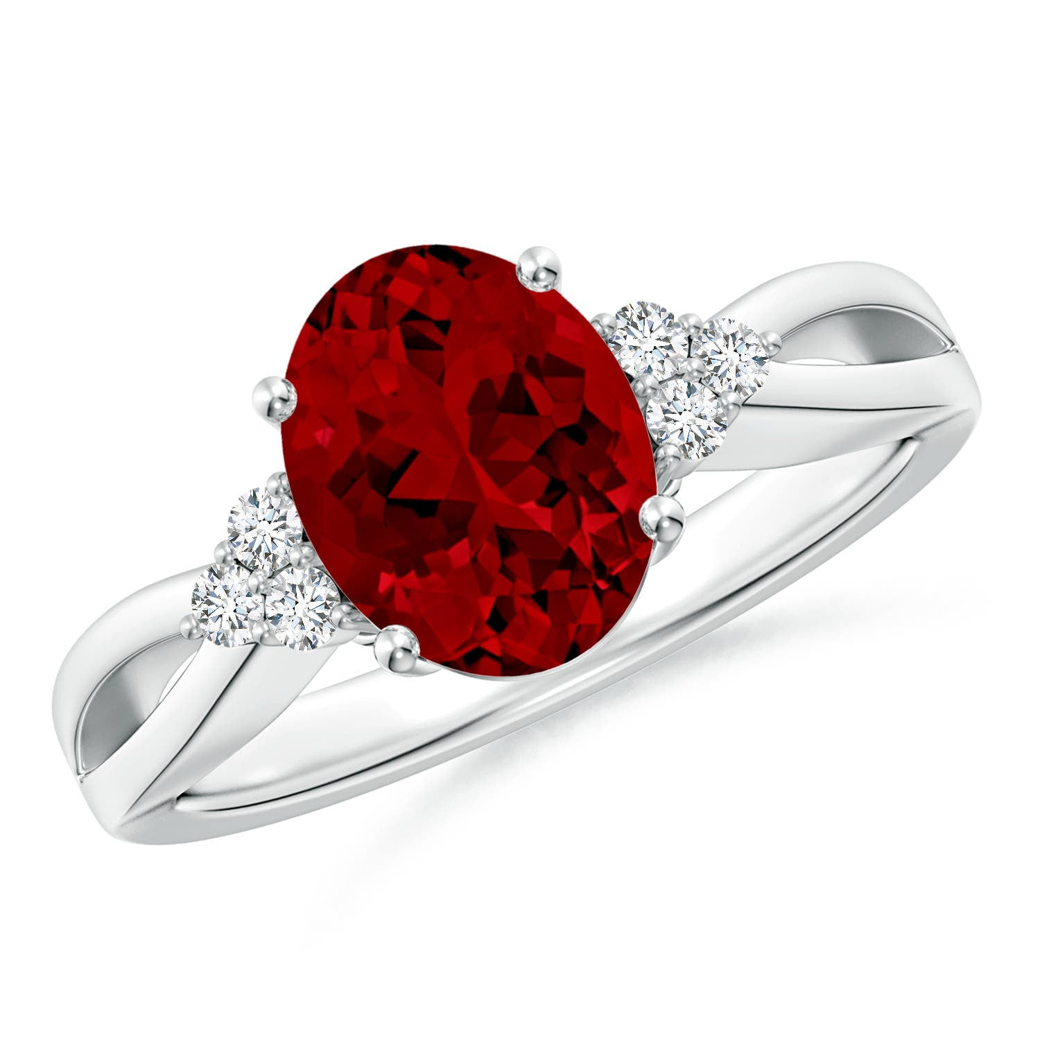 ANGARA Lab Grown 3.3 Ct Ruby Split Shank Engagement Ring with Trio ...