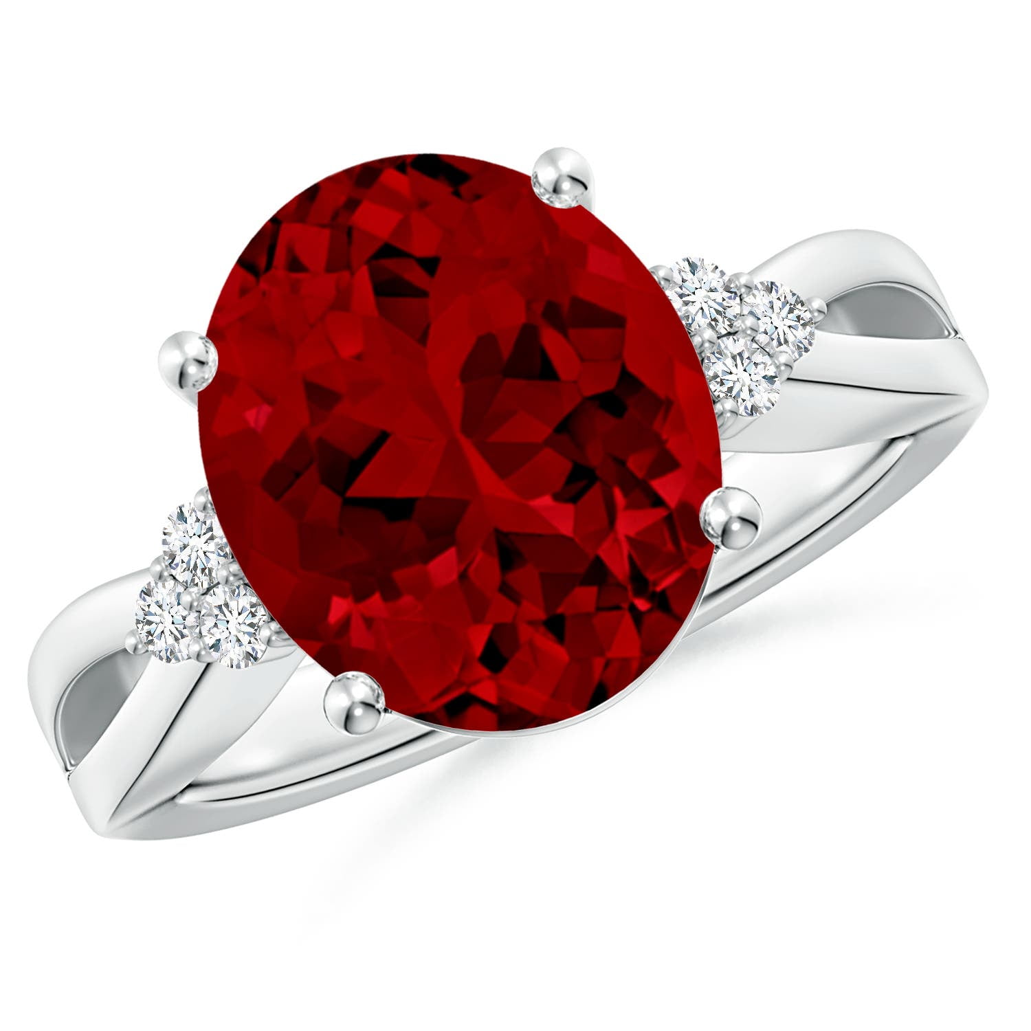ANGARA Lab Grown 6 Ct Ruby Split Shank Engagement Ring with Trio ...