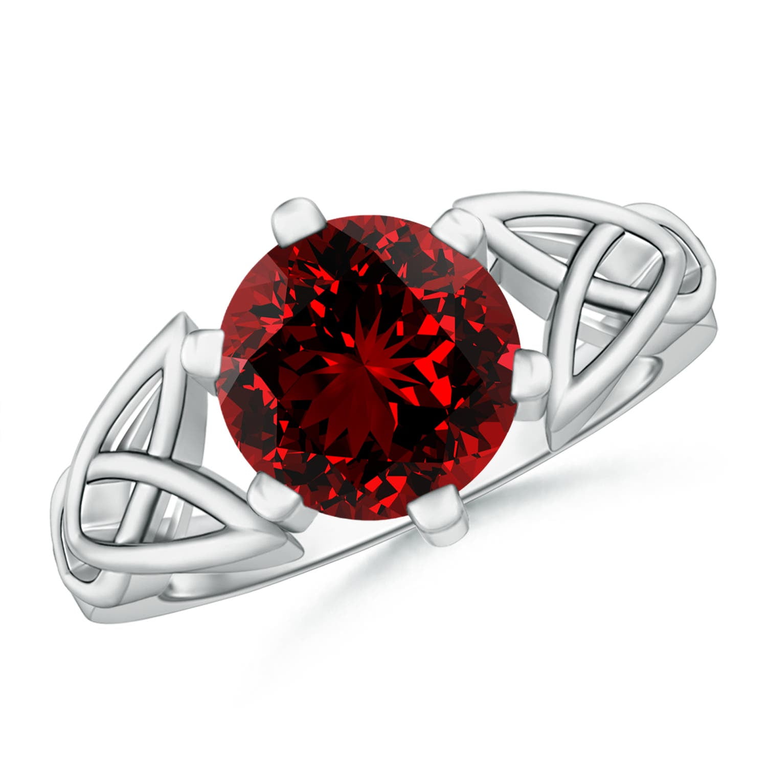 ANGARA Solitaire Round Lab Grown 3.57 Ct Ruby Celtic Knot Engagement Ring for Women in 14K White ...