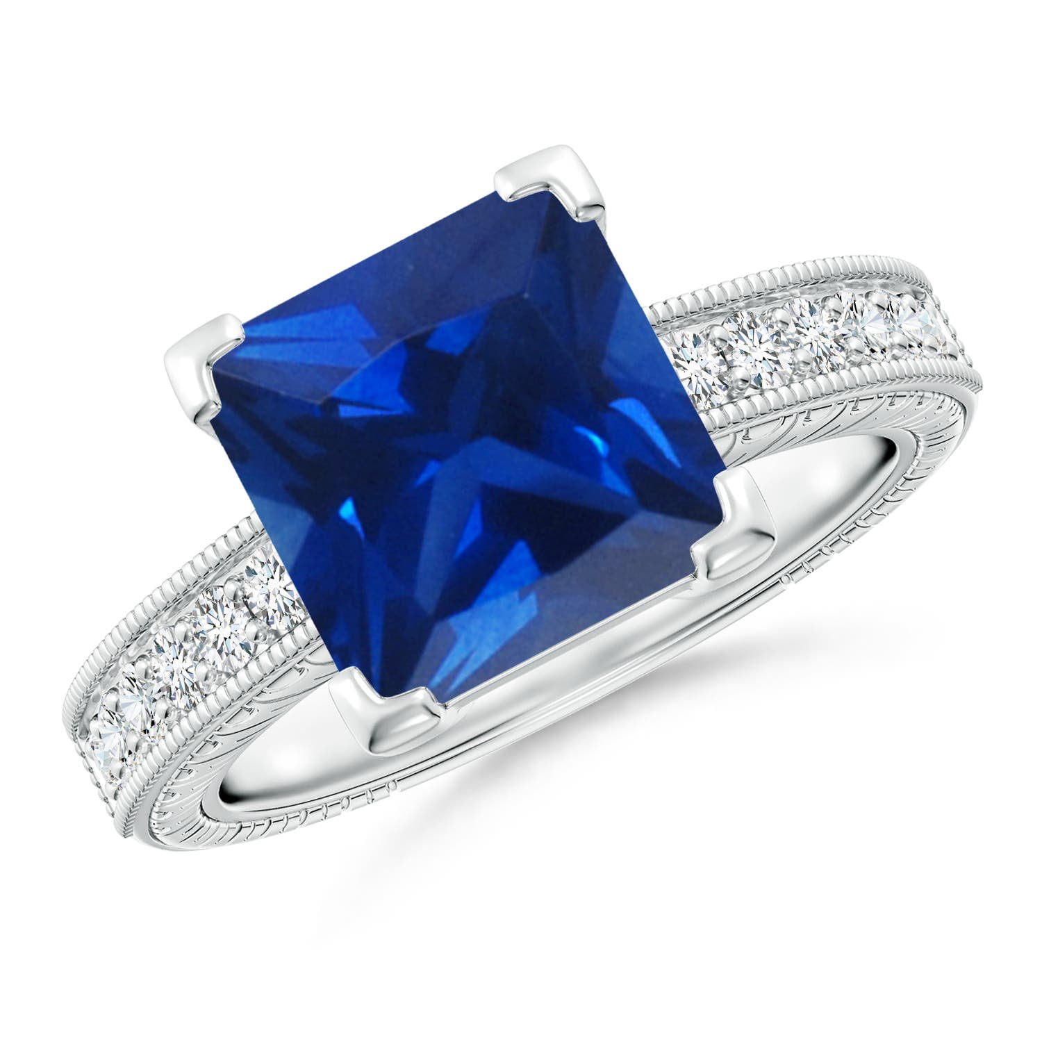 ANGARA Lab Grown 3.75 Ct Square Cut Blue Sapphire Ring for Women in 14K ...