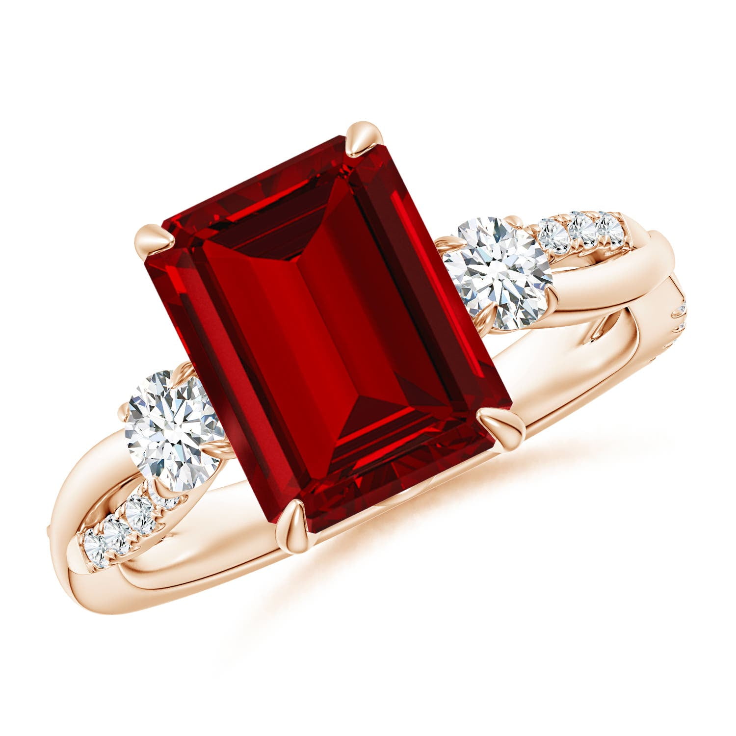 ANGARA Lab Grown 4 Ct Three Stone Emerald-Cut Ruby & Diamond Engagement ...