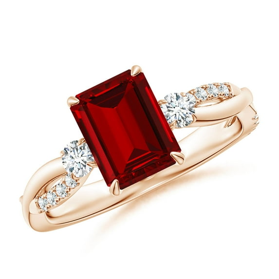 ANGARA Lab Grown 1.6 Ct Three Stone Emerald-Cut Ruby & Diamond ...
