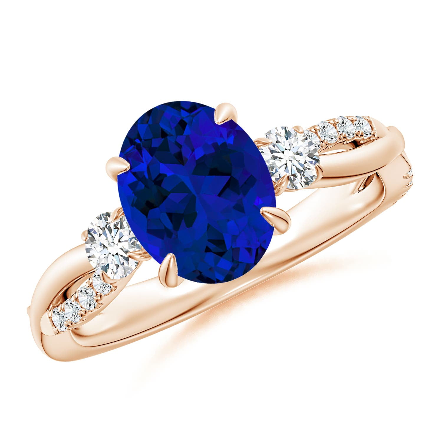 ANGARA Lab Grown 2 Ct 3 Stone Blue Sapphire & Diamond Engagement Ring for Women in 14K Rose Gold ...