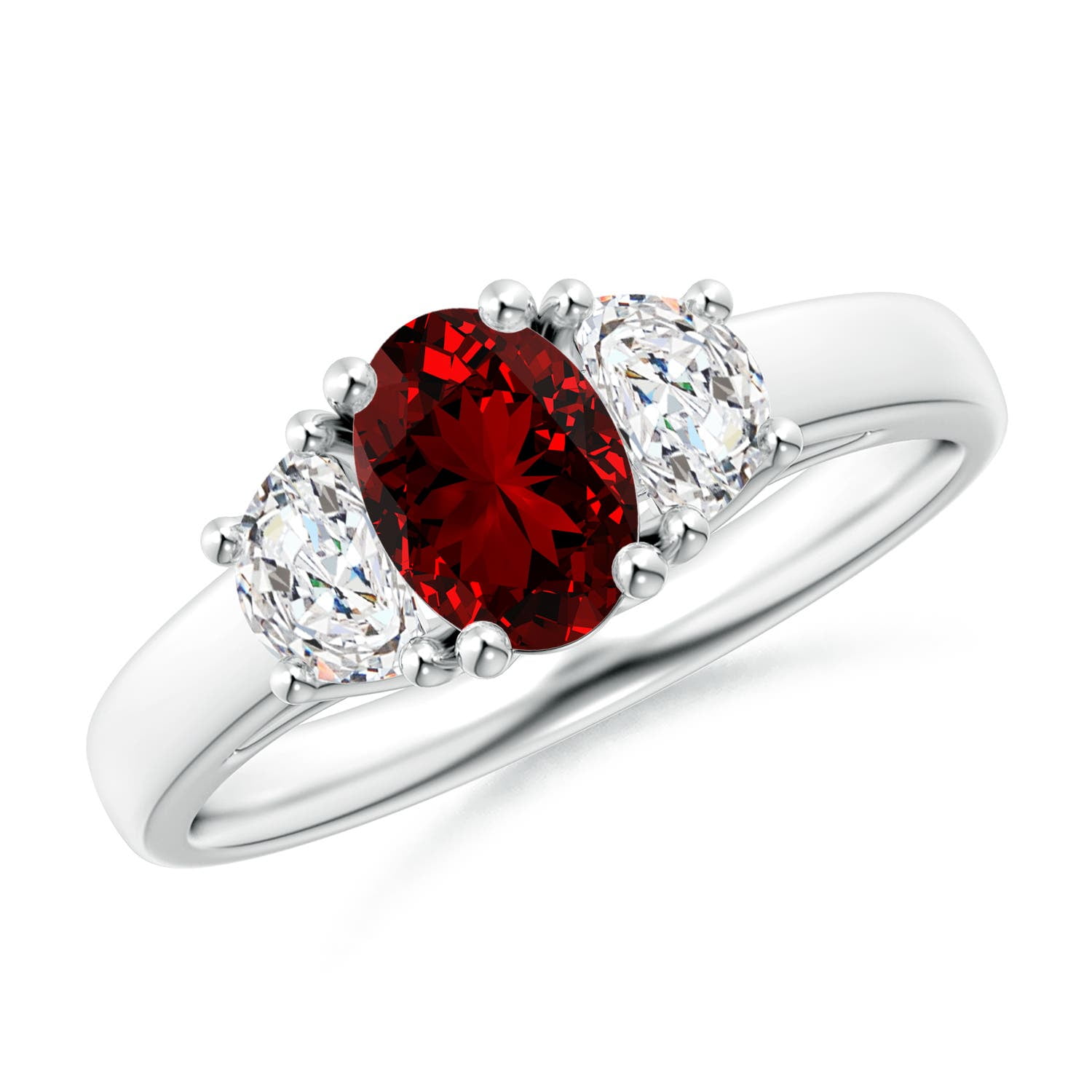 ANGARA Lab Grown 1 Ct Three Stone Oval Ruby and Half Moon Lab Diamond ...