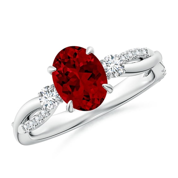 ANGARA Lab Grown 1.25 Ct Three Stone Oval Ruby & Diamond Engagement ...