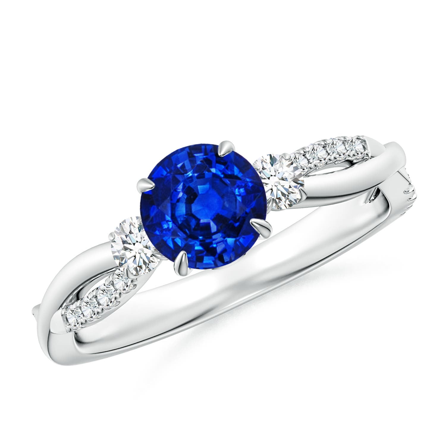 ANGARA Lab Grown 1 Ct 3 Stone Blue Sapphire & Diamond Engagement Ring for Women in 14K White ...