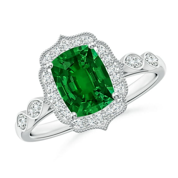 ANGARA Lab Grown Cushion Rectangular Emerald Ornate Engagement Ring for ...