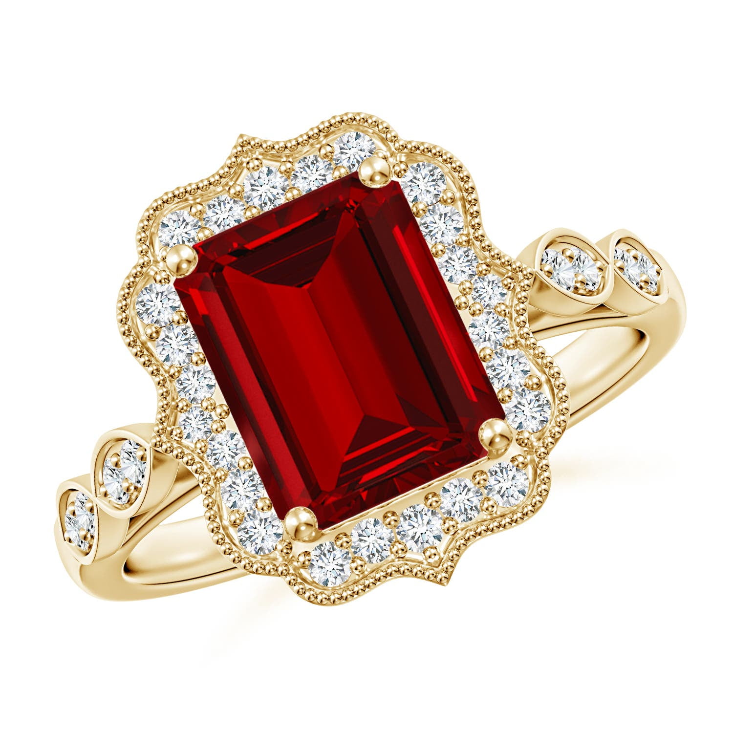 ANGARA Lab Grown 3 Ct Vintage Inspired Ruby Ornate Halo Engagement Ring ...