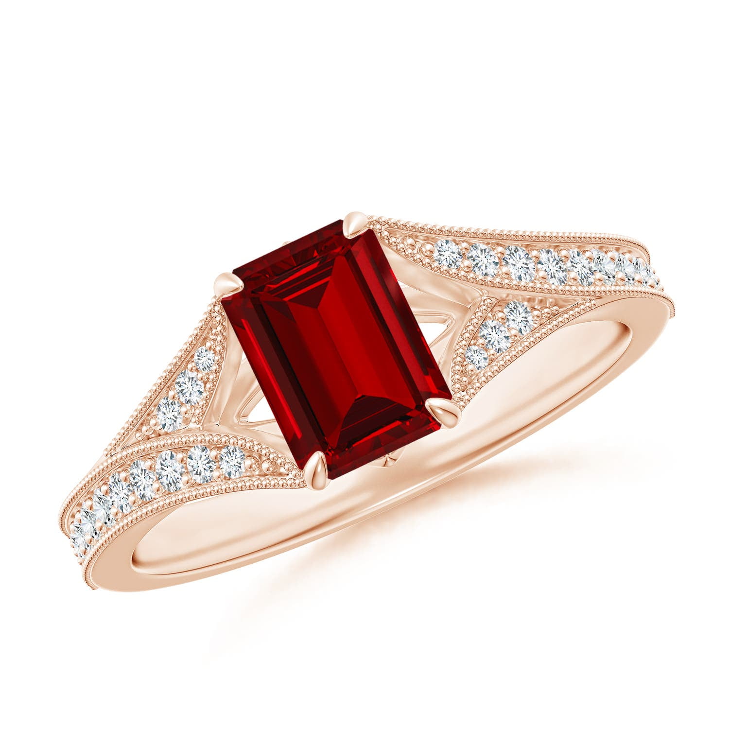 ANGARA Lab Grown 1 Ct Vintage Inspired Ruby Split Shank Engagement Ring for Women in 14K Rose ...