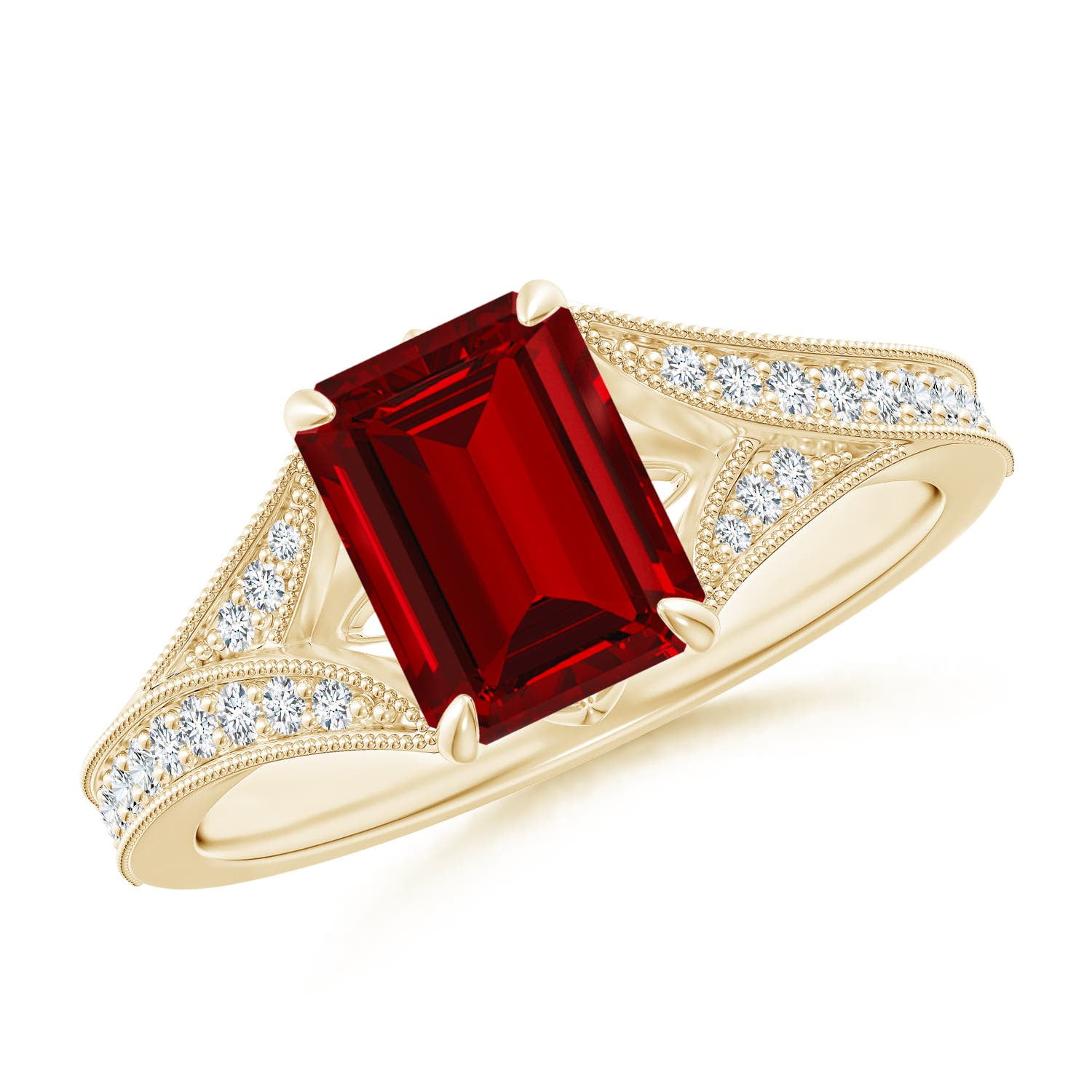 ANGARA Lab Grown 1.6 Ct Vintage Inspired Ruby Split Shank Engagement Ring for Women in 14K ...