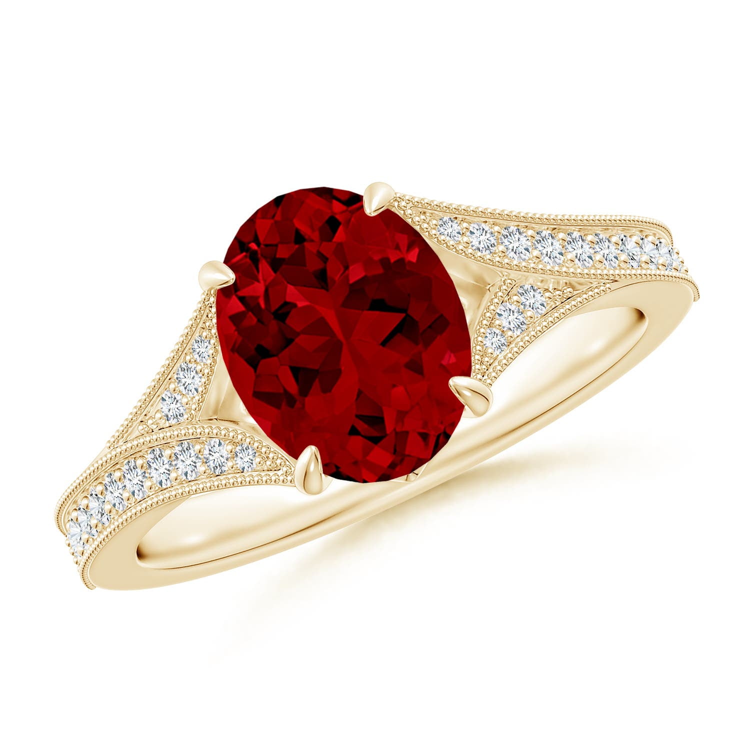 ANGARA Lab Grown 2 Ct Vintage Inspired Oval Ruby Split Shank Engagement ...