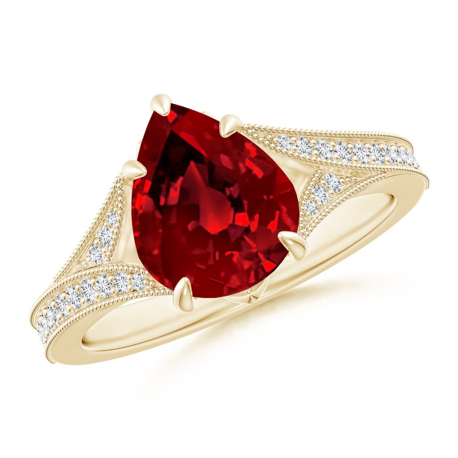 ANGARA Lab Grown 2.7 Ct Vintage Inspired Pear Ruby Split Shank Engagement Ring for Women in 14K ...