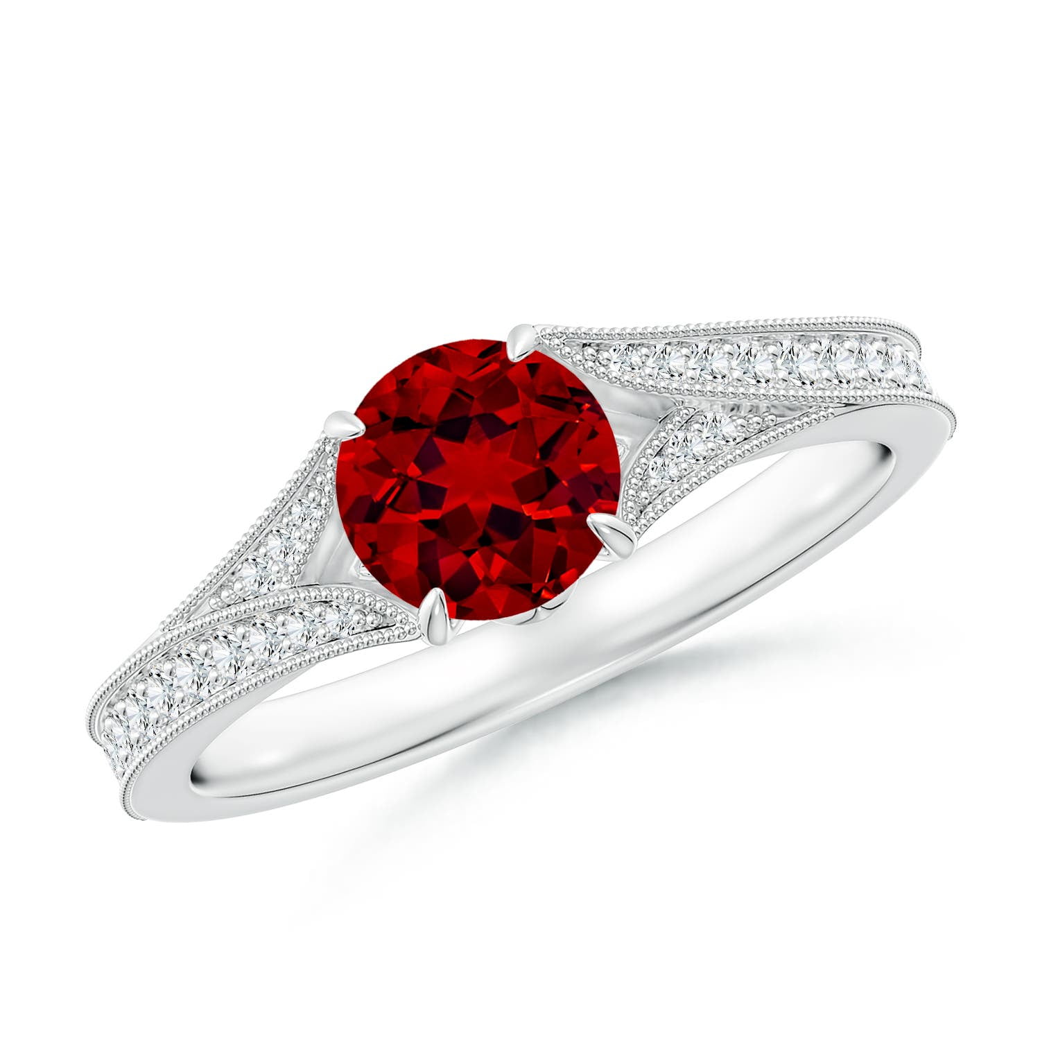 ANGARA Lab Grown 1 Ct Vintage Inspired Round Ruby Split Shank Engagement Ring for Women in 14K ...