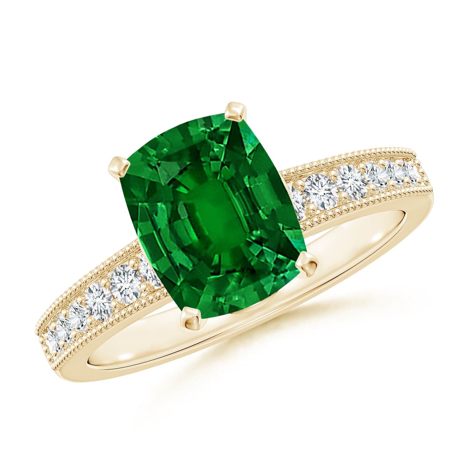 ANGARA Lab Grown Vintage Style Cushion Rectangular Emerald Engagement ...
