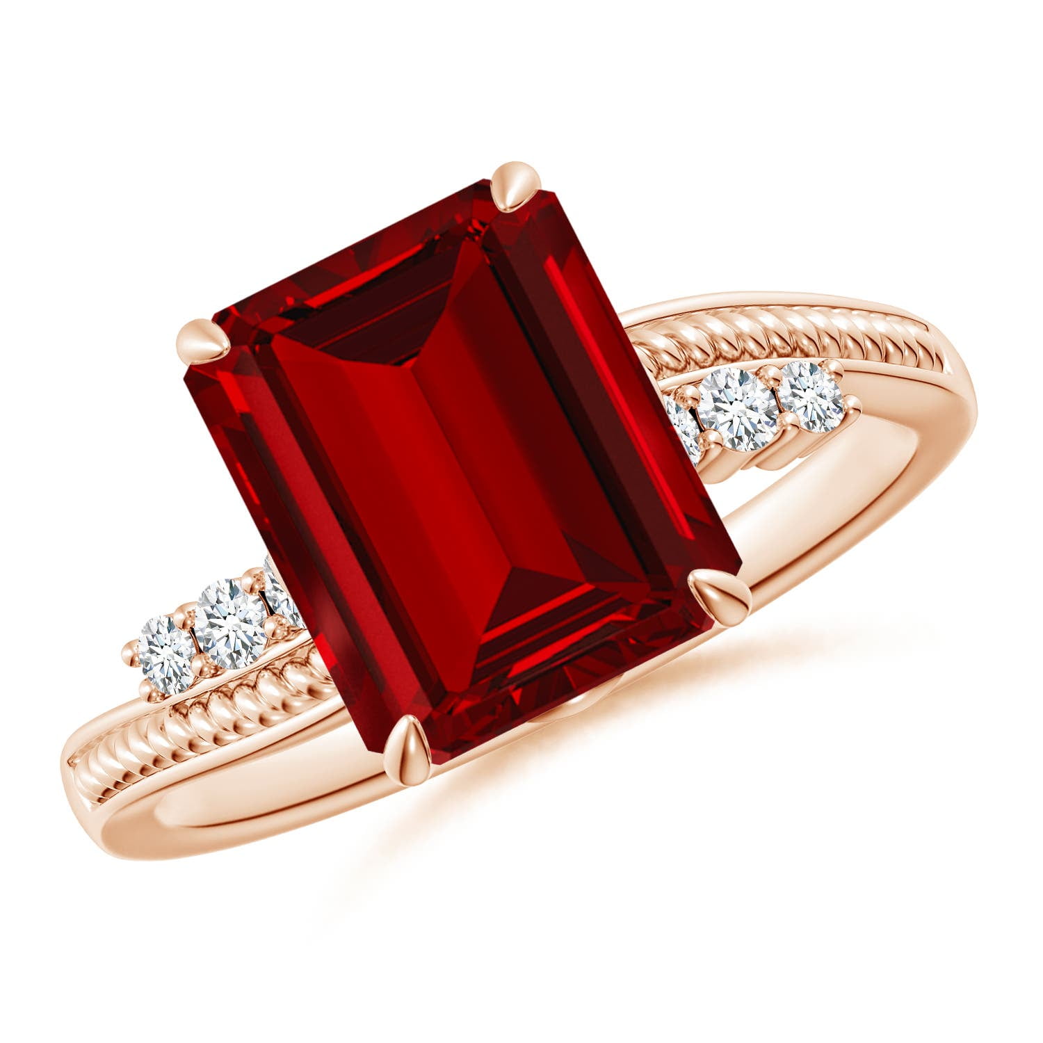 ANGARA Lab Grown 4 Ct Vintage Style Emerald-Cut Ruby Bypass Shank ...