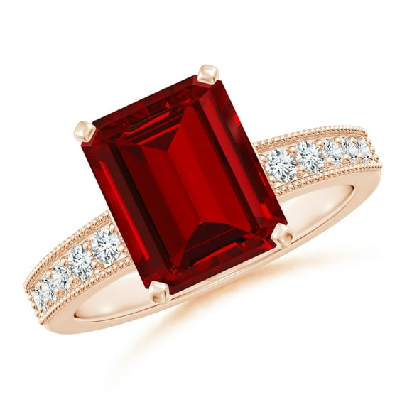 ANGARA Lab Grown 4 Ct Vintage Style Emerald-Cut Ruby Engagement Ring ...